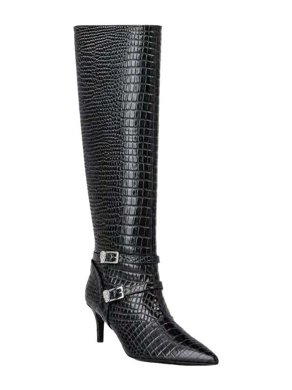 Philipp Plein Croc-effect Buckled Knee-high Boots - Black
