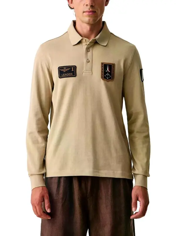 AERONAUTICA MILITARE Patch-detail Long-sleeve Polo Shirt - Neutrals