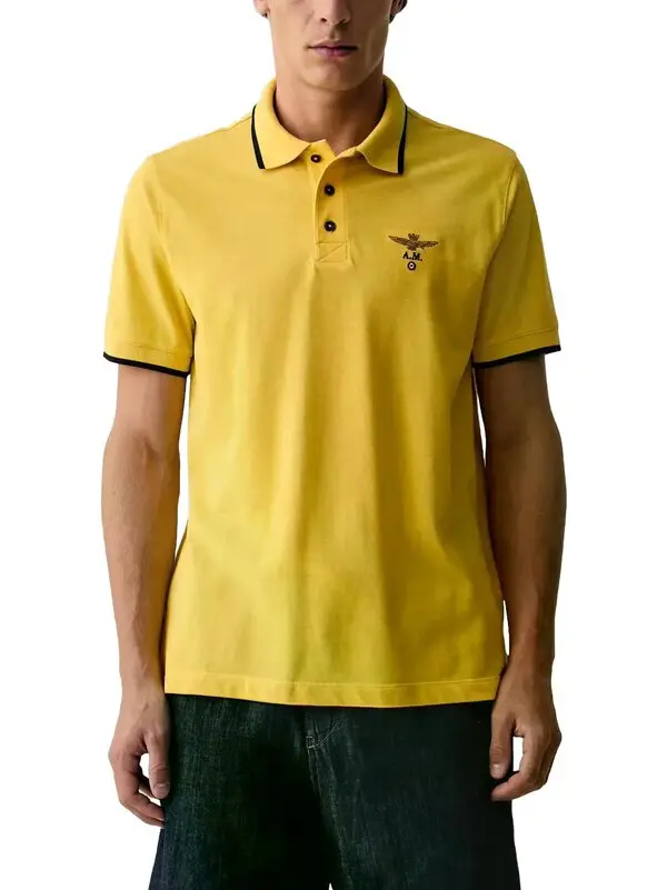 AERONAUTICA MILITARE Logo-embroidered Tipped Polo Shirt - Yellow