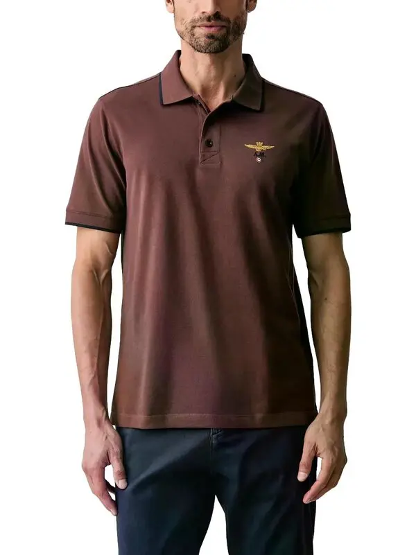 AERONAUTICA MILITARE Logo-embroidered Short-sleeve Polo Shirt - Brown