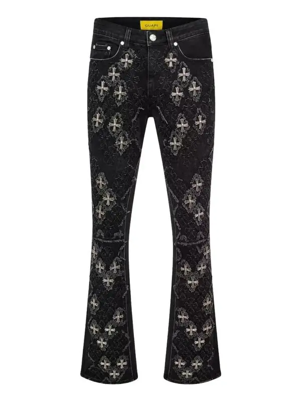 GUAPI Relic Distressed Flared Jeans - Black