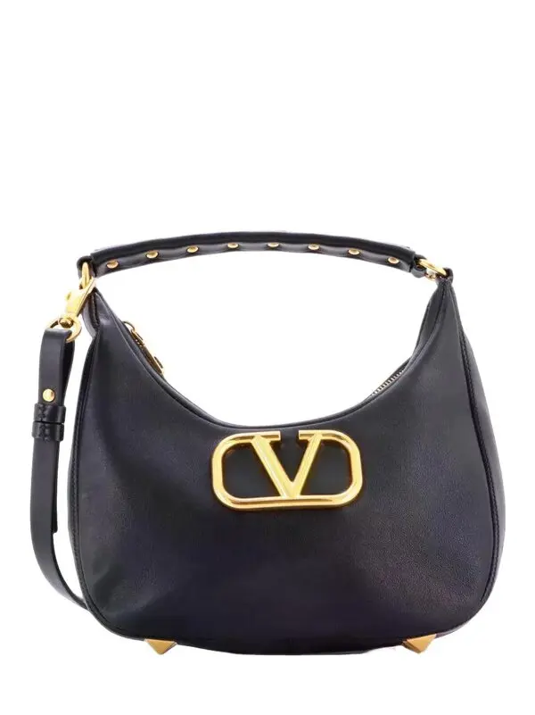 Valentino Garavani Stud Sign Zip Leather Hobo Bag - Black
