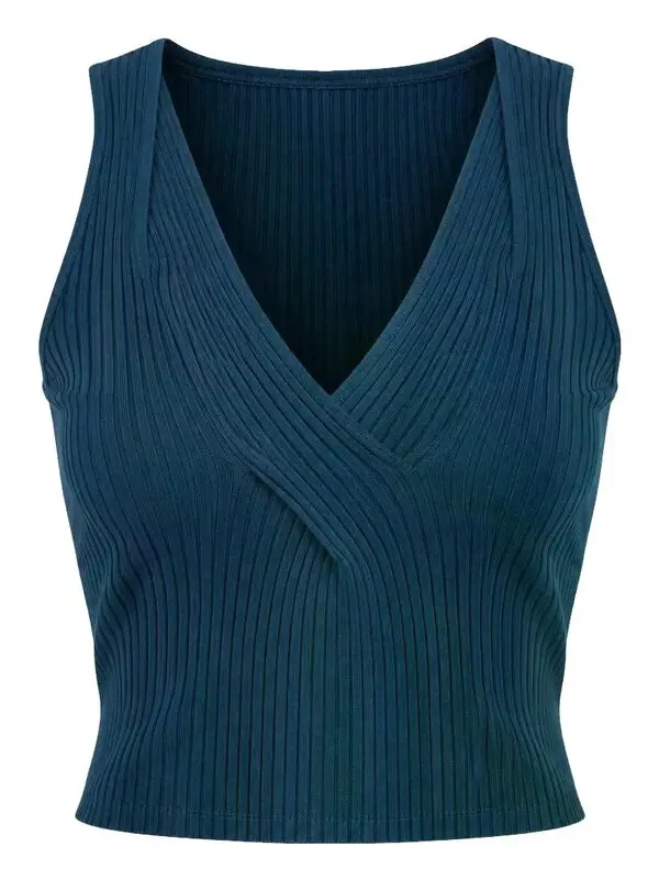 Patrizia Pepe Ribbed Crossover-detail Top - Blue