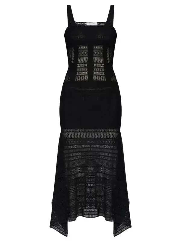 Alexander McQueen Asymmetric Lace-knit Midi Dress - Black