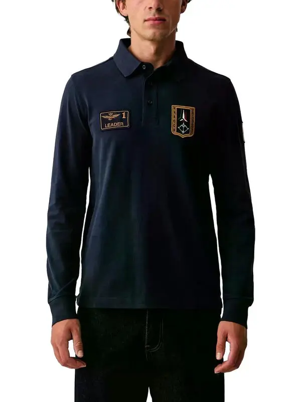 AERONAUTICA MILITARE Tricolor Arrows Patch-detail Long-sleeve Polo Shirt - Blue