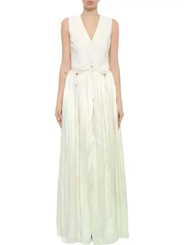 LANVIN V-neck Drawstring-waist Maxi Dress - Neutrals