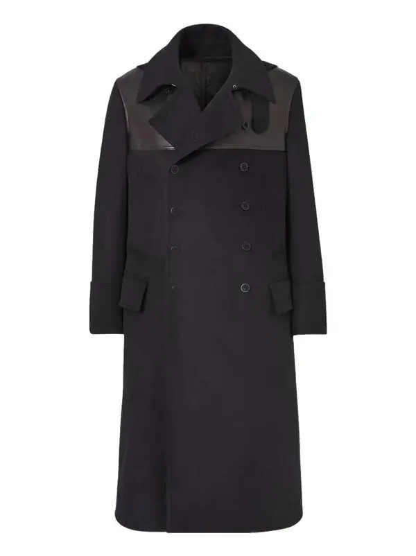 Fendi Leather-panelled Double-breasted Parka - Black