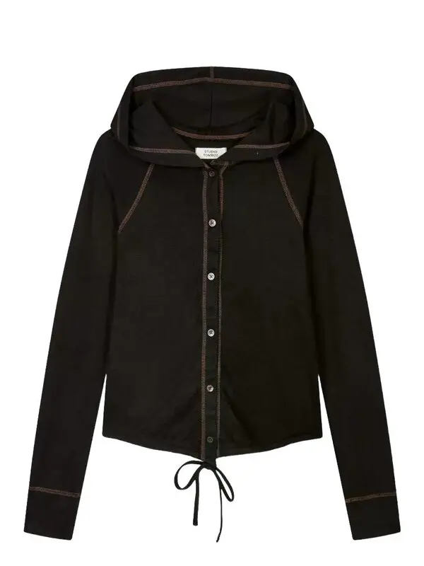 STUDIO TOMBOY Contrast-stitch Drawstring Cardigan - Black