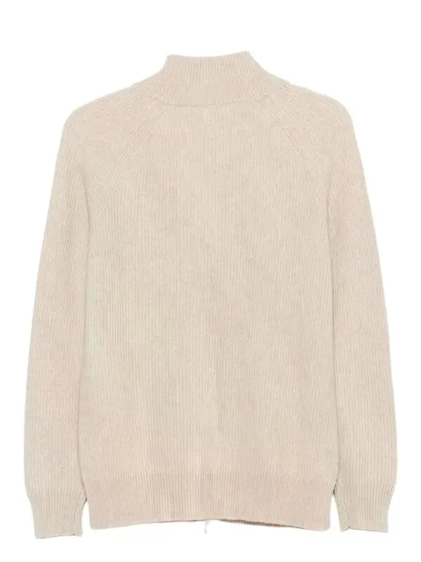LARDINI Ribbed-knit Zip-up Cardigan - Neutrals