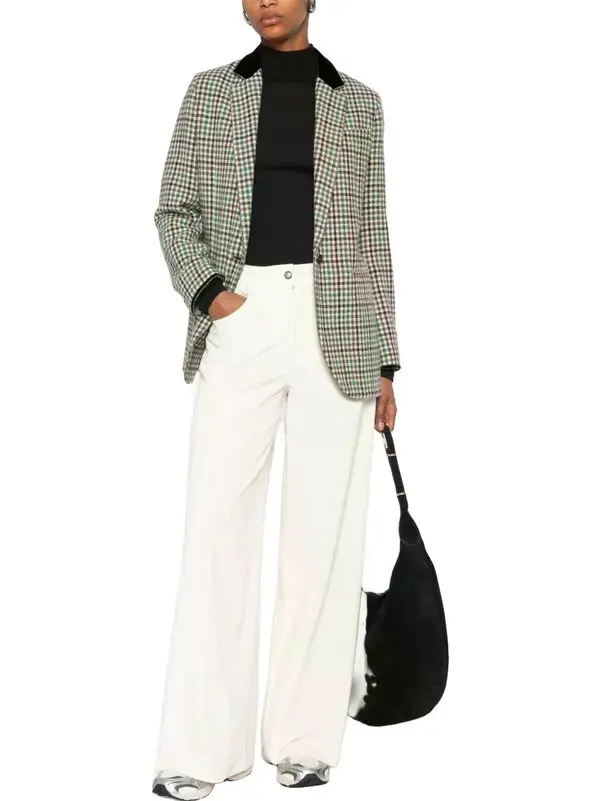 FORTE_FORTE Check Velvet-collar Blazer - Neutrals
