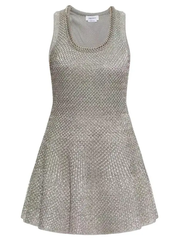 Alexander McQueen Chain-trimmed Metallic-knit Mini Dress - Silver