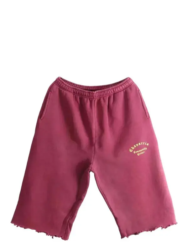 WILLY CHAVARRIA Logo-print Frayed-edge Track Shorts - Red