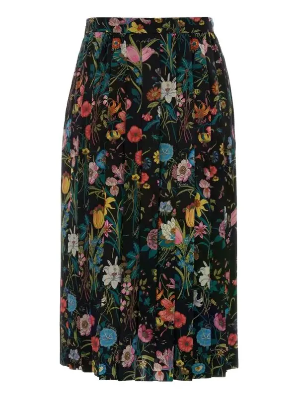 Gucci Floral-print Pleated Midi Skirt - Black