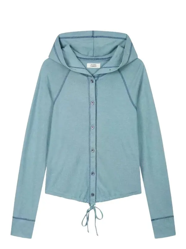 STUDIO TOMBOY Drawstring Hooded Cardigan - Blue
