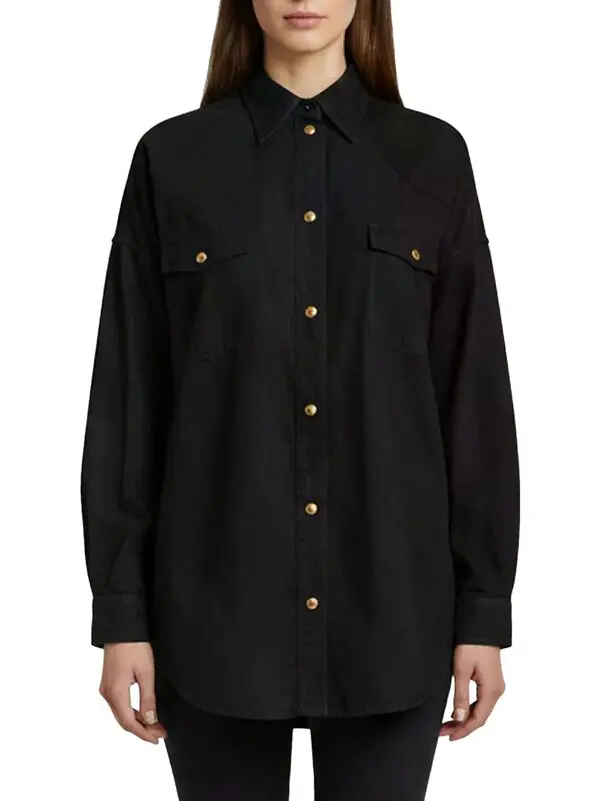 Gucci Logo Foil-print Denim Shirt - Black