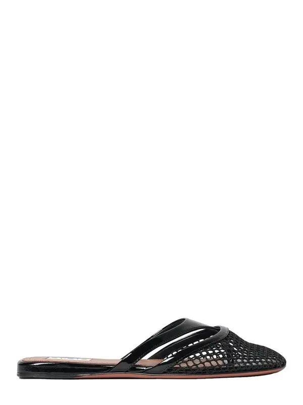 Alaïa Low Thong Mules In Patent Leather And Pvc With Perforated Pattern - Black