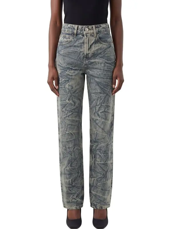 Federica Tosi High-waisted Straight-leg Jeans In Crinkled-effect Denim - Blue