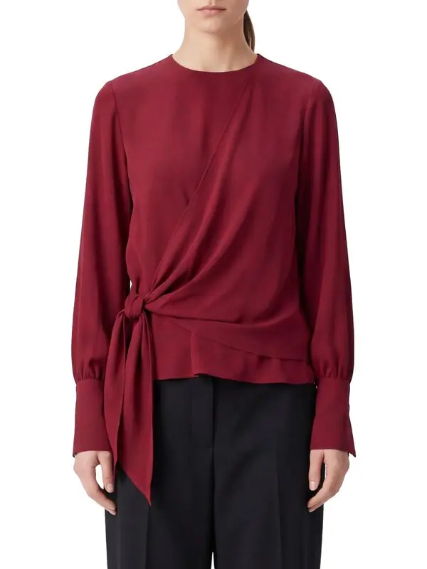 Federica Tosi Draped Viscose Blouse With Tie-waist Belt And Long Sleeves - Ruby