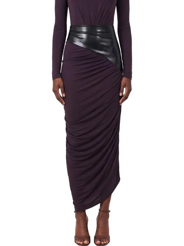 Andamane Draped Asymmetric Hem Midi Pencil Skirt - Brown
