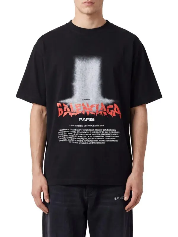 Balenciaga Relaxed Fit Cotton T-shirt With Contrast Logo - Black
