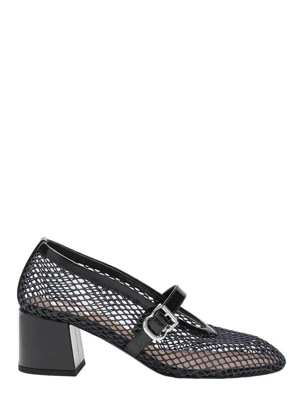 Alaïa Mary Jane Pumps In Patent Leather And Mesh With A Medium Block Heel - Ink
