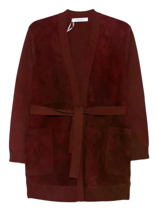 Max Mara Suede-panelled Belted Cardigan - Red
