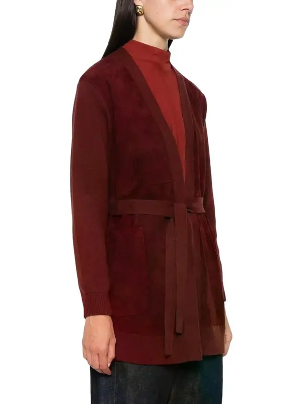 Max Mara Suede-panelled Belted Cardigan - Red