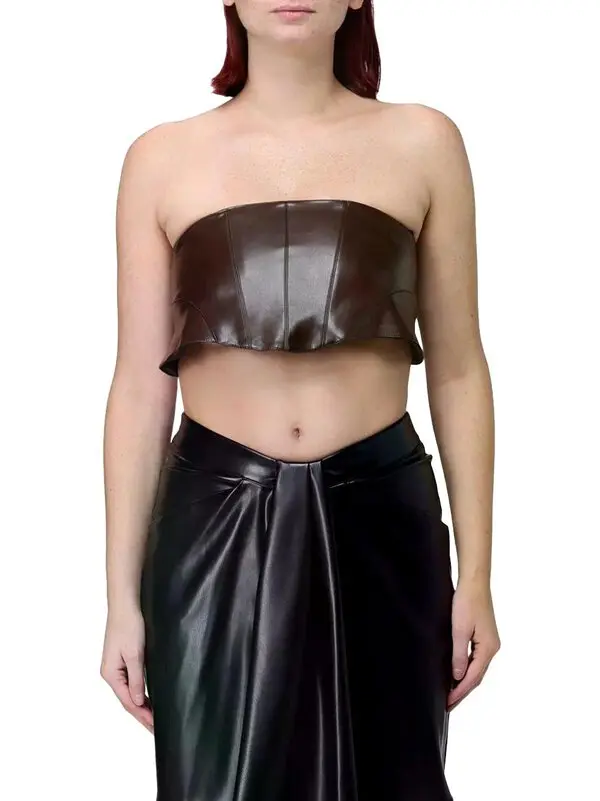 HANITA Lace-up Strapless Top - Brown