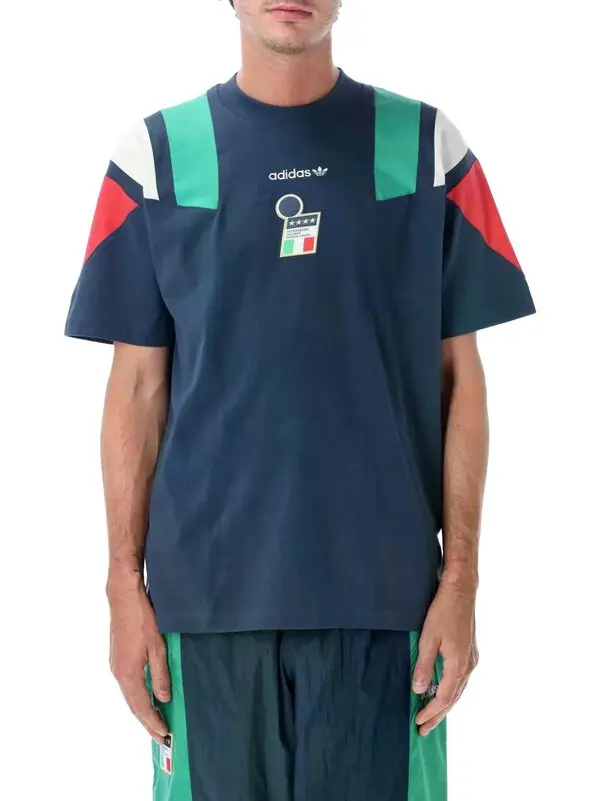 Adidas Italy Eqt Colour-block Logo-print T-shirt - Blue