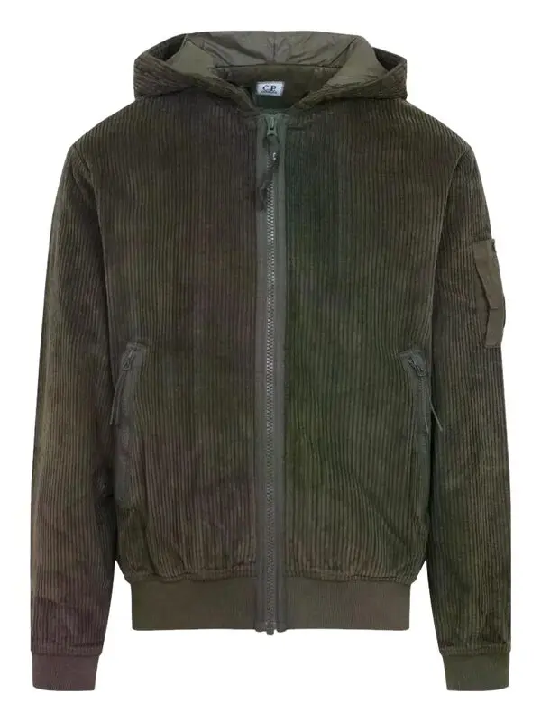 C.P. COMPANY Corduroy Zip-up Hooded Jacket - Green