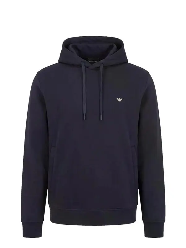 Emporio Armani Logo-plaque Drawstring Hoodie - Blue