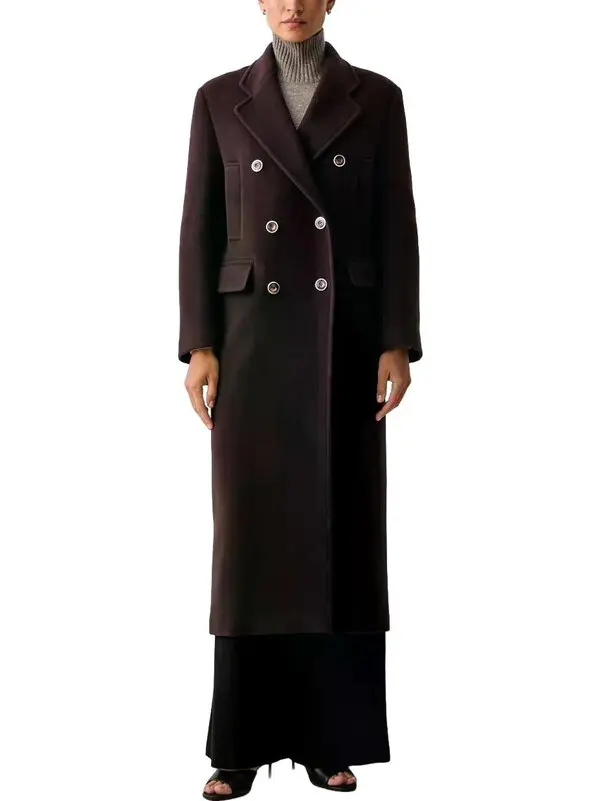 Pinko Long Double-breasted Coat In Wool-blend Fabric - Red