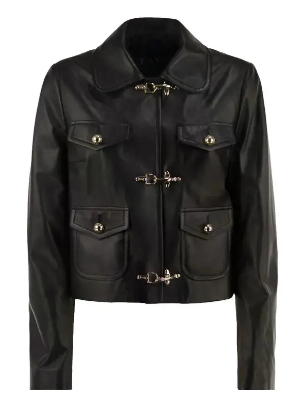FAY Hook-fastening Leather Jacket - Black