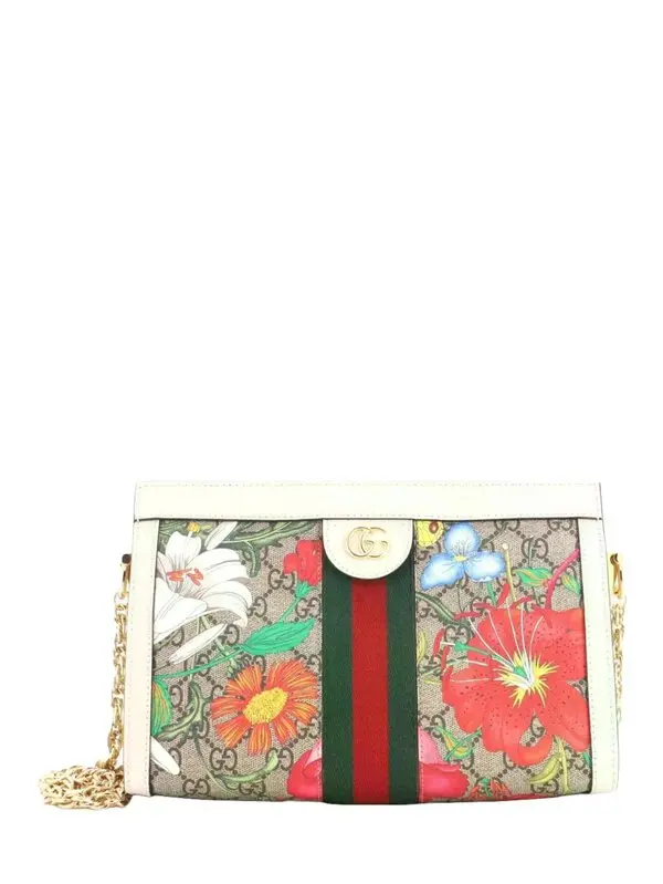 Gucci Ophidia Chain Shoulder Bag Flora Gg Coated Canvas Small Crossbody Bag - Brown