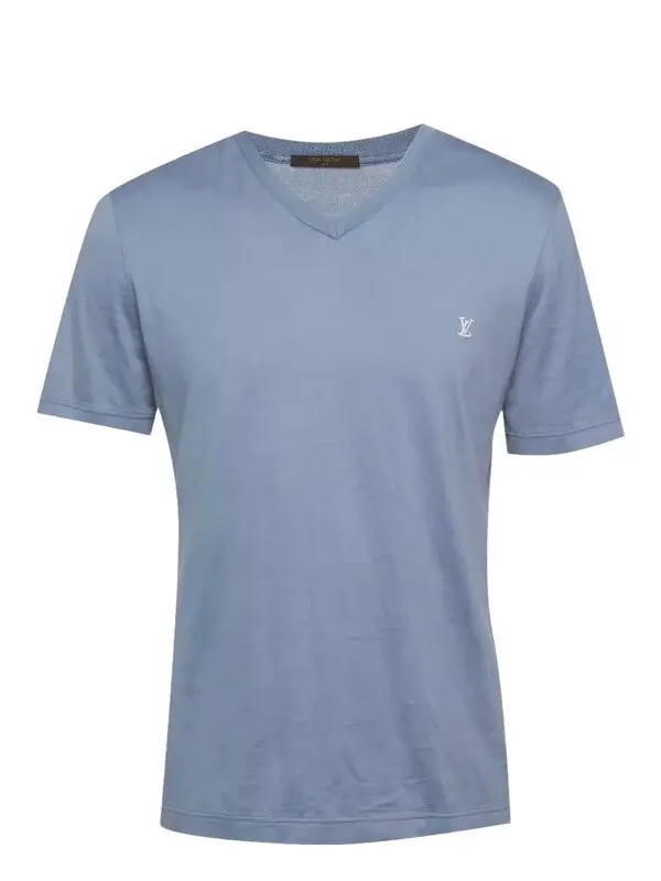 LOUIS VUITTON Logo Embroidery V-neck T-shirt - Blue