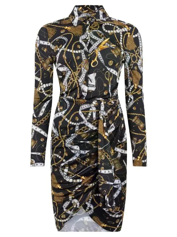 Moschino Draped Printed Mini Dress - Black