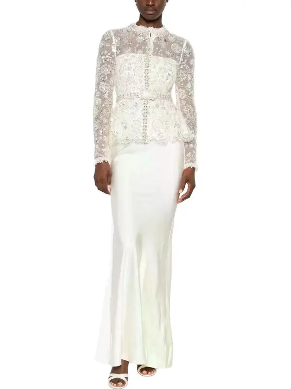 SELF-PORTRAIT Sequin-embellished Peplum Maxi Dress - Neutrals
