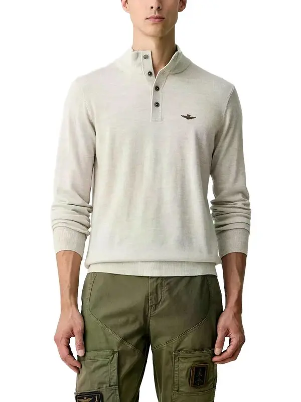 AERONAUTICA MILITARE Logo-embroidered Button-up Sweater - Neutrals