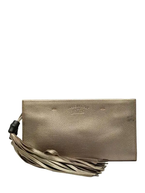 Gucci 2000-2015 Metallic Calfskin Bamboo Tassel Clutch Bag - Brown