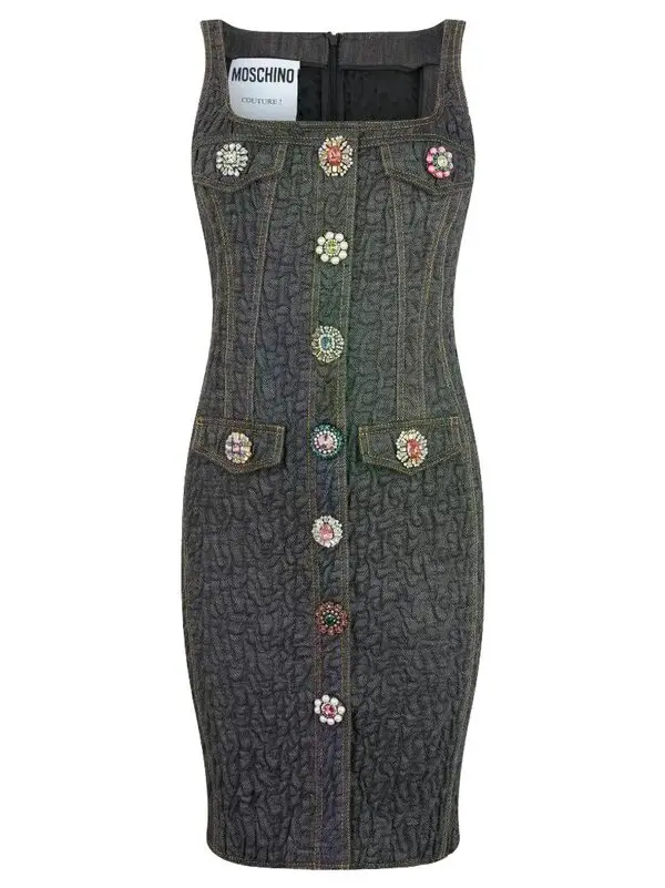 Moschino Crystal-button Mini Dress - Grey