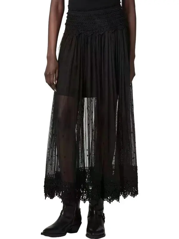 ALLSAINTS Lace-trim Embroidered-mesh Skirt - Black