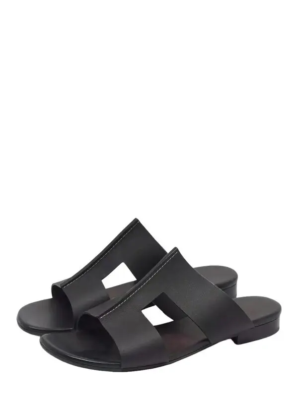 Hermès Contrast-stitch Flat Sandals - Black