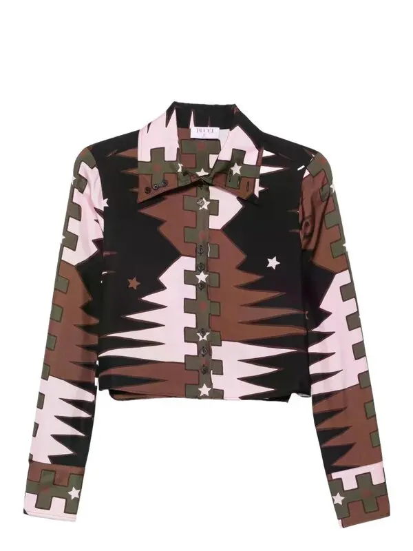 Emilio Pucci Geometric-print Cropped Shirt - Green