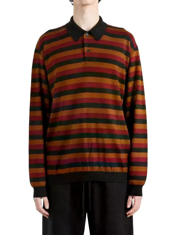 VOWELS Striped Long-sleeve Polo Shirt - Black