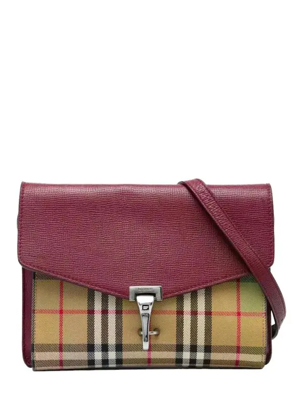 Burberry 2000-2017 Small Leather And House Check Canvas Derby Macken Crossbody Bag - Red