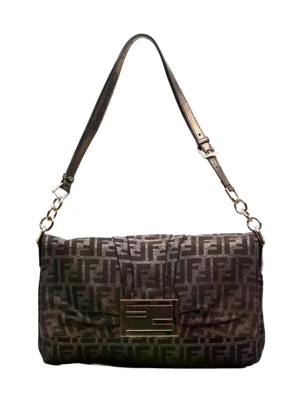Fendi 2010-2026 Large Zucca Canvas Glitter Mia Flap Shoulder Bag - Brown