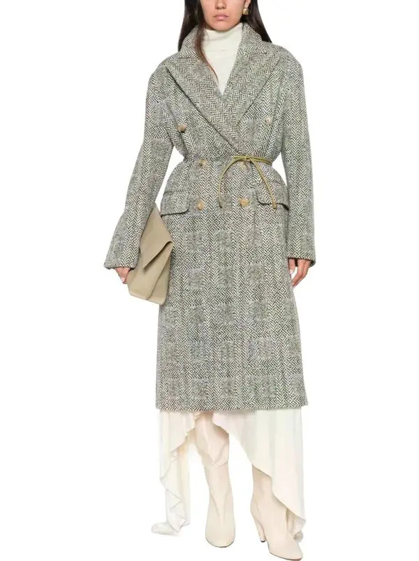 Ermanno Scervino Herringbone Double-breasted Coat - Grey