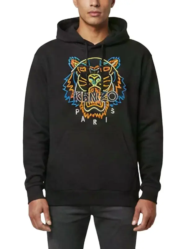 Kenzo Fluorescence Tiger Embroidered Hoodie - Black