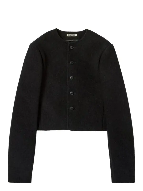 Auralee Collarless Wool-blend Cropped Jacket - Black