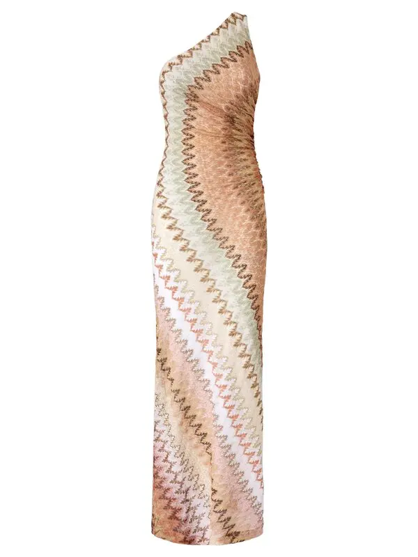 Missoni One-shoulder Long Dress In Chevron Lamé Viscose - Multicoloured